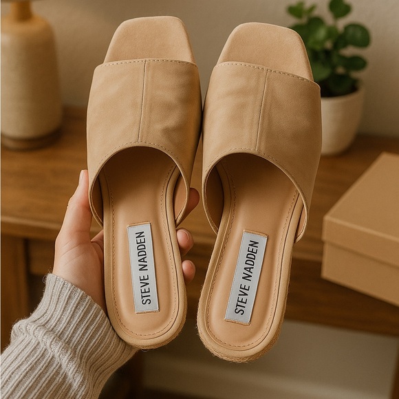 Steve Madden | Shoes | Steve Madden Tan Mules With Square Toe Design ...